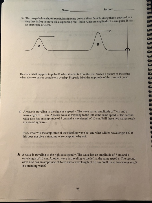 Solved 2) The image below shows two pulses moving down a | Chegg.com