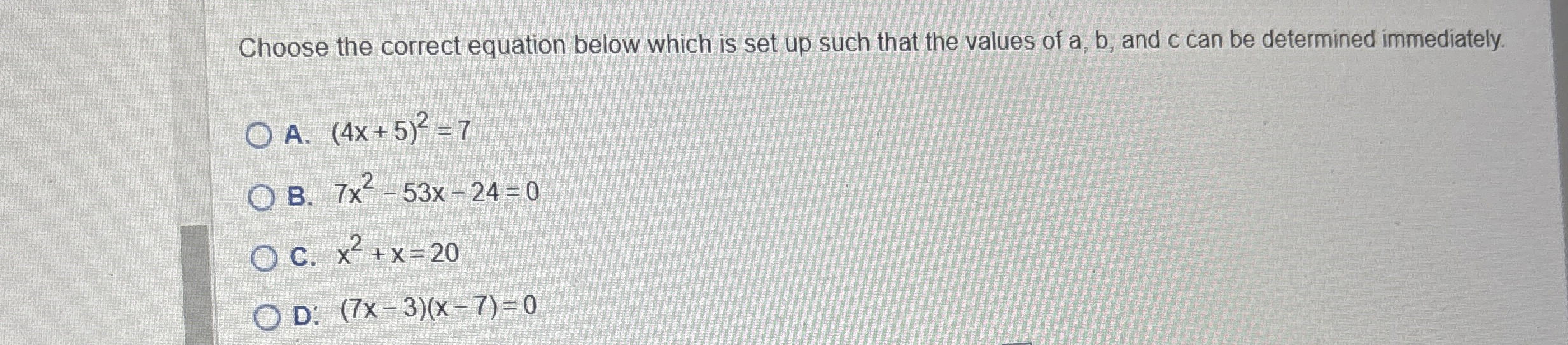 Solved Choose the correct equation below which is set up | Chegg.com