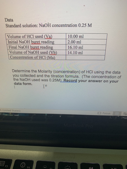 Solved Data Standard solution: NaOH concentration 0.25 M | Chegg.com