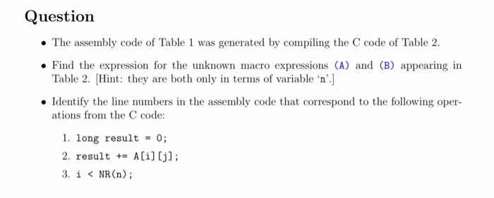 Solved Question The assembly code of Table 1 was generated | Chegg.com