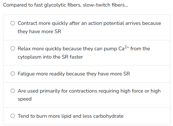 Solved Compared to fast glycolytic fibers, slow-twitch | Chegg.com