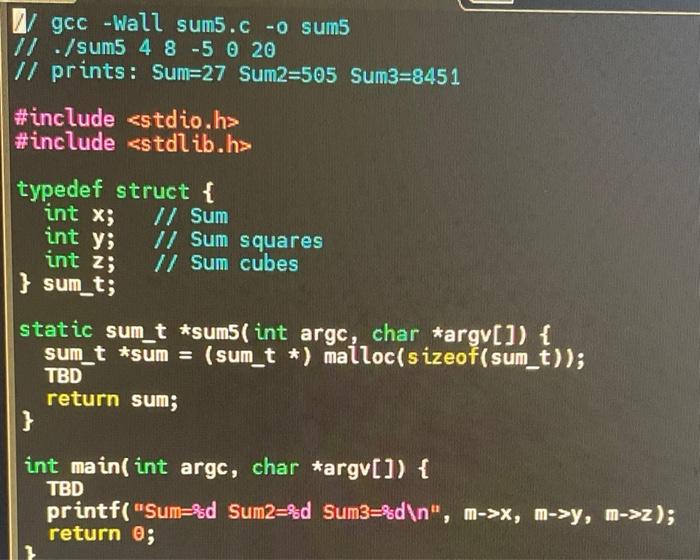 Solved // prints: Sum=27 sum2 =505 sum3 =8451 *include | Chegg.com