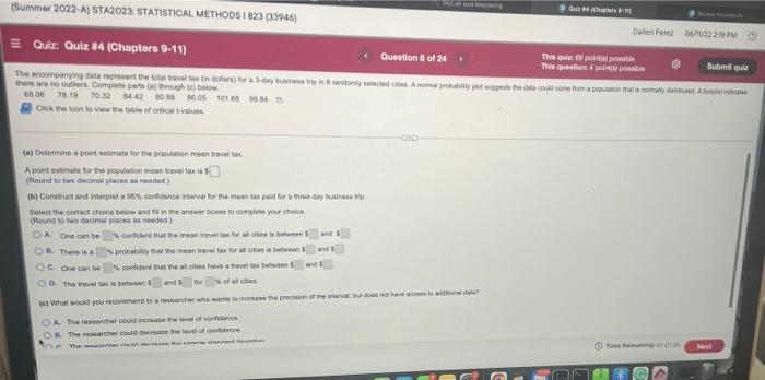 Solved (Summer 2022-A) STA2023 STATISTICAL METHODS1823 | Chegg.com