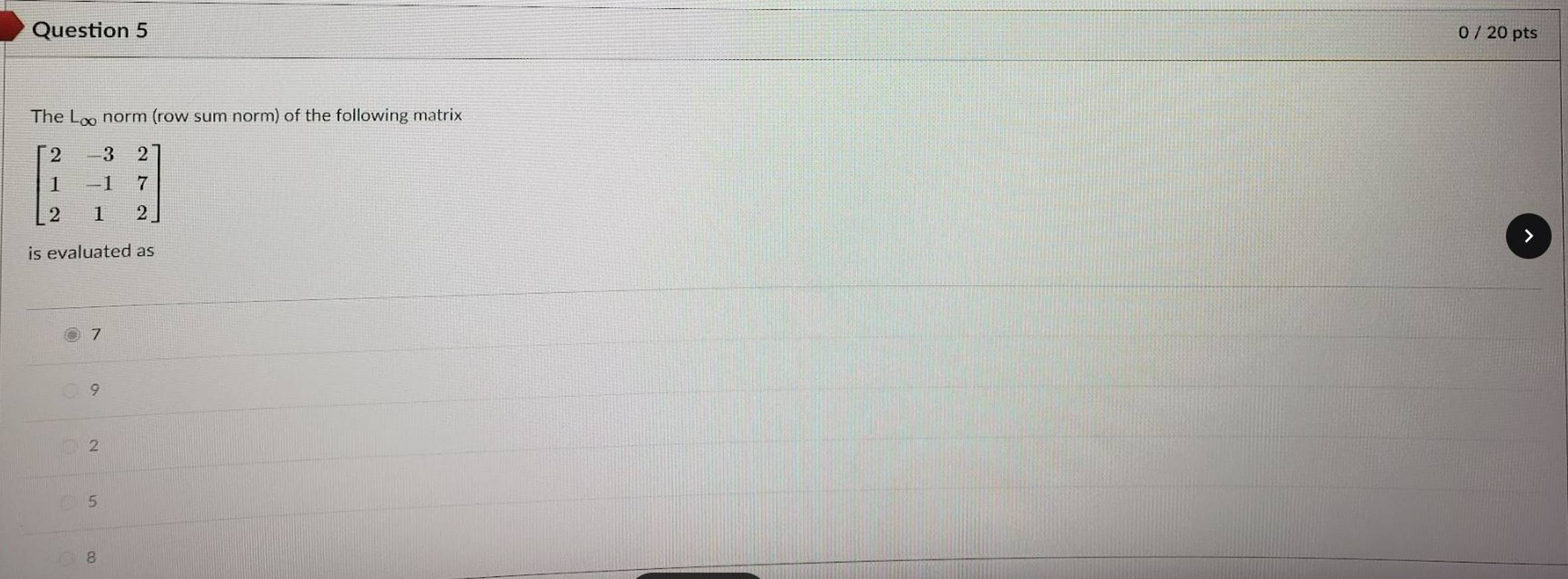Solved Question 5The L∞ ﻿norm (row sum norm) ﻿of the | Chegg.com