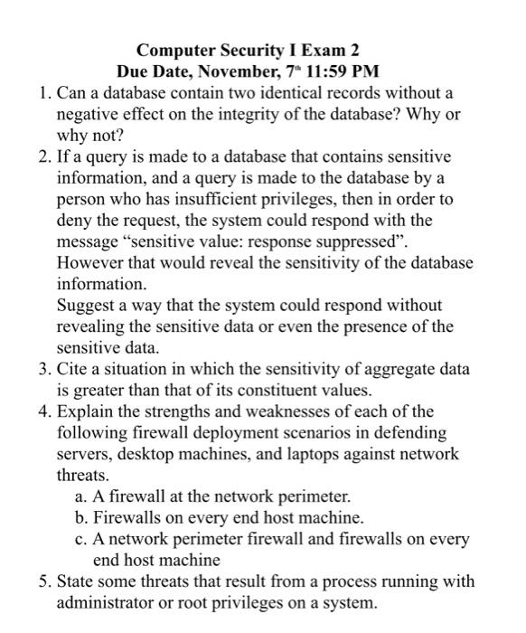 Solved Computer Security I Exam 2 Due Date, November, 7" | Chegg.com