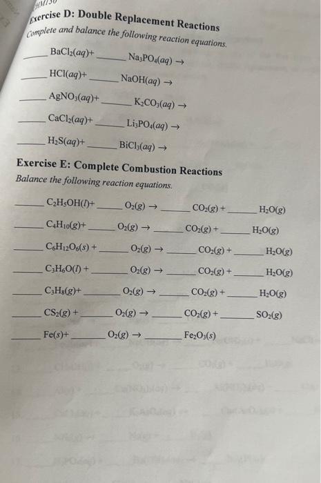 Solved frercise D: Double Replacement Reactions complete and | Chegg.com