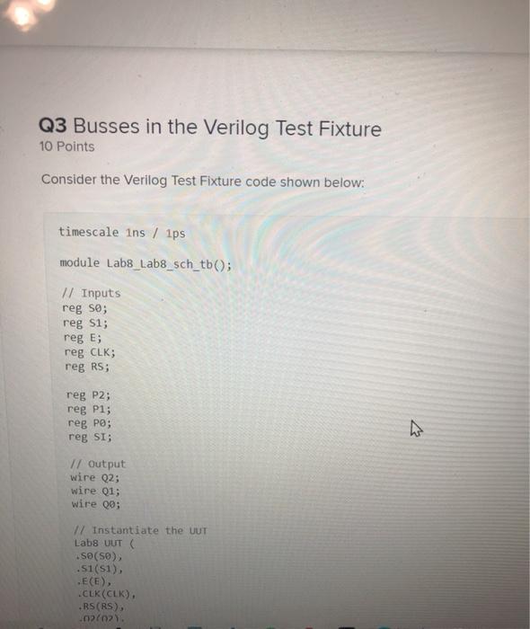 Solved Q3 Busses in the Verilog Test Fixture 10 Points | Chegg.com