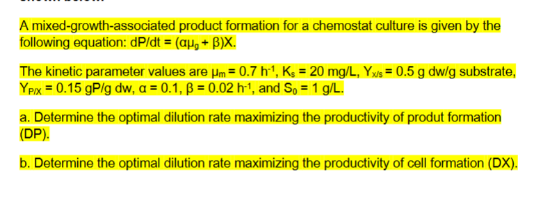 Solved A mixed-growth-associated product formation for a | Chegg.com