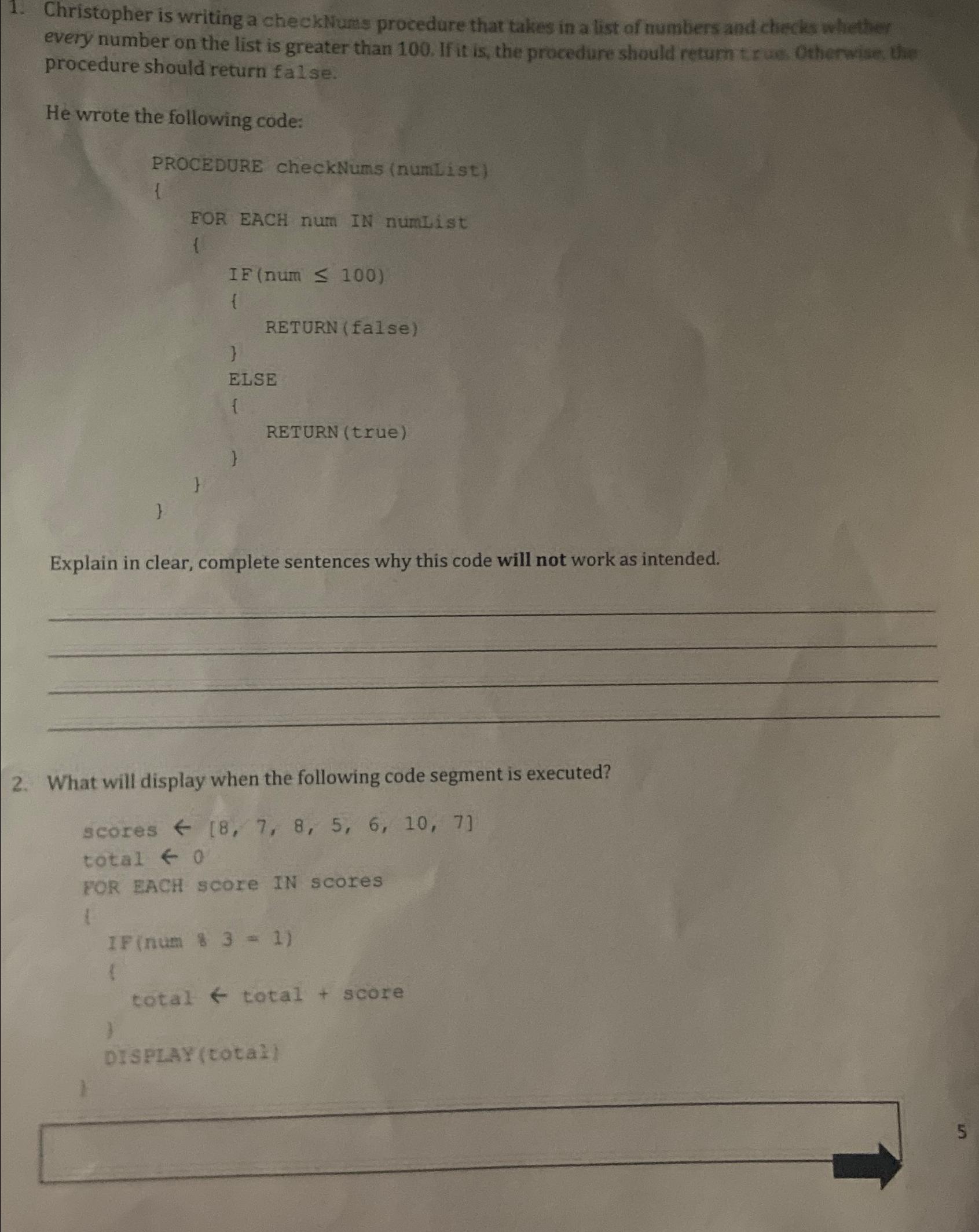 Christopher is writing a checkNumas procedure that | Chegg.com