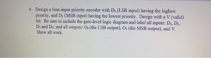 Solved 4. Design a four-input priority encoder with D. (LSB | Chegg.com