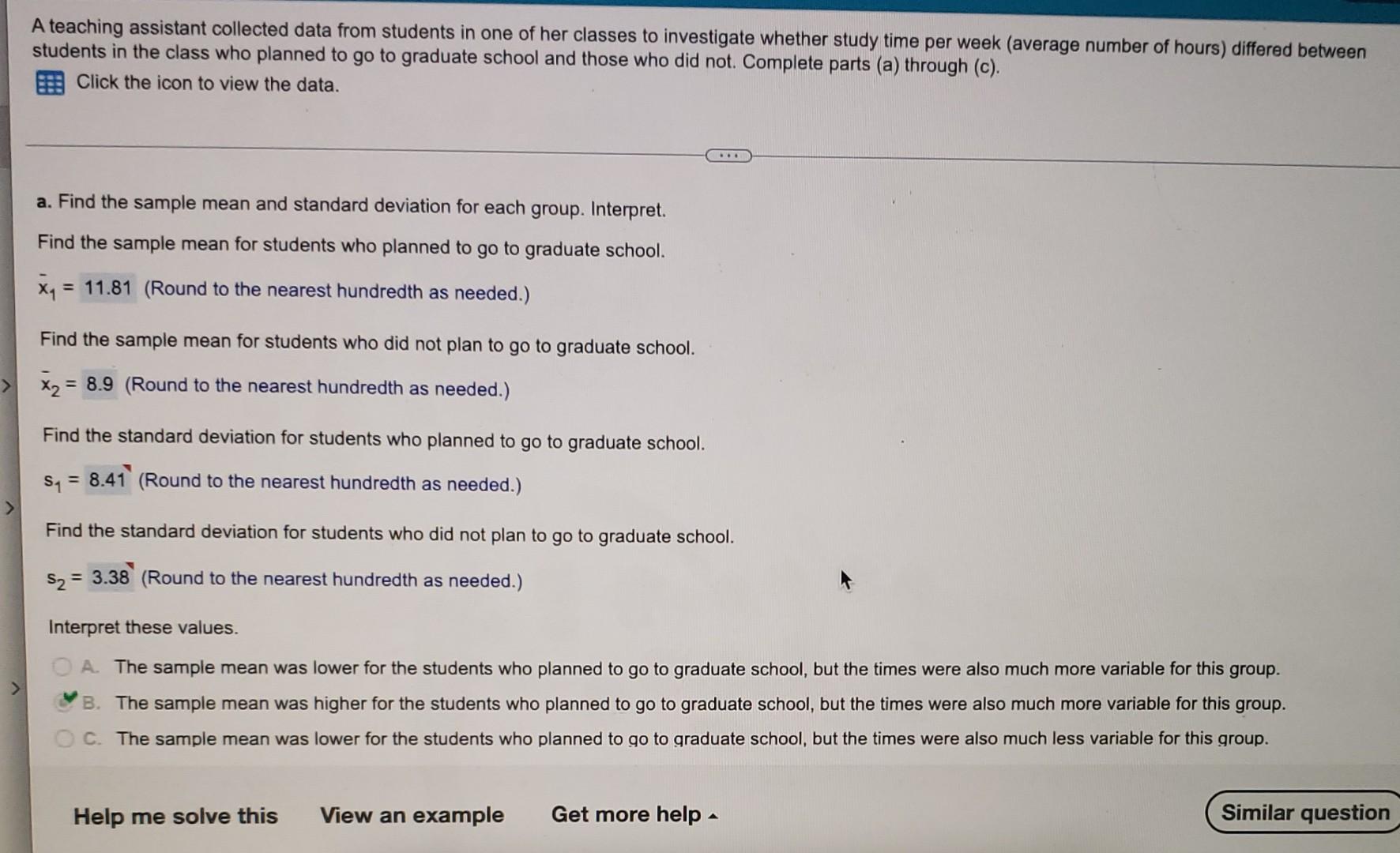 Solved A teaching assistant collected data from students in | Chegg.com