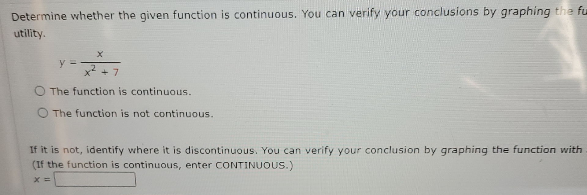 Solved Determine whether the given function is continuous. | Chegg.com