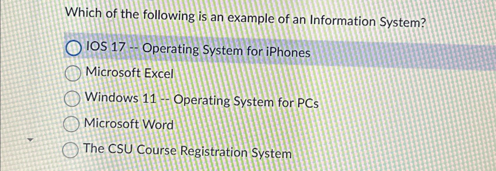 Solved Which of the following is an example of an | Chegg.com