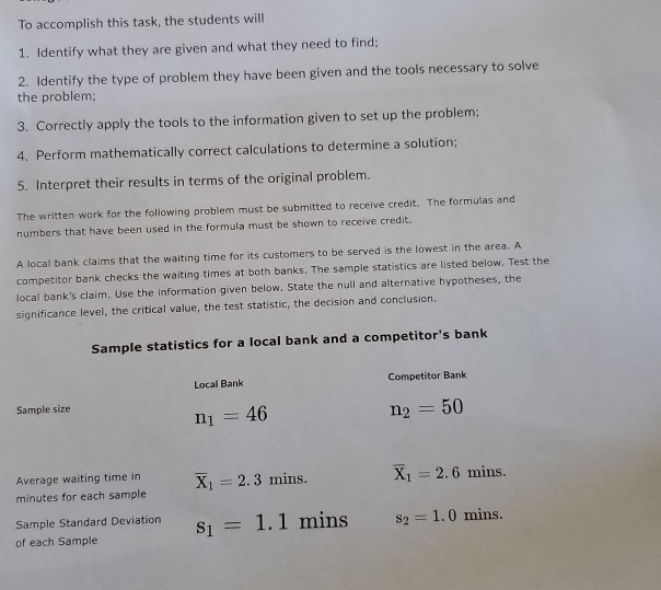 Solved To accomplish this task, the students will 1. | Chegg.com