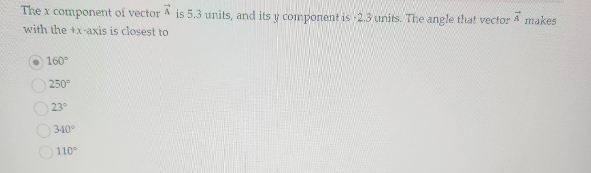 Solved The x ﻿component of vector vec(A) ﻿is 5.3 ﻿units, and | Chegg.com