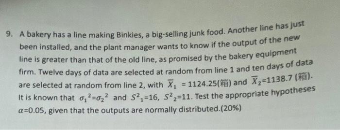 Solved 9. A bakery has a line making Binkies, a big-selling | Chegg.com