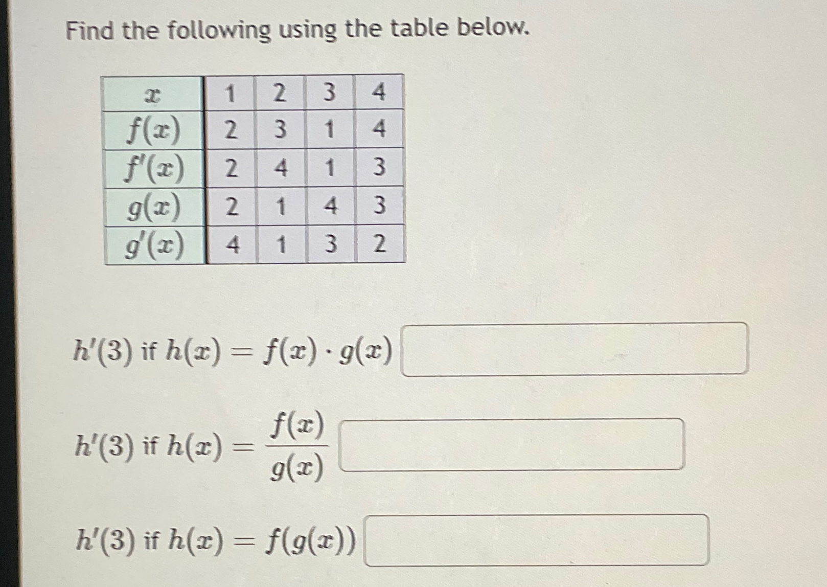 Solved Find the following using the table | Chegg.com