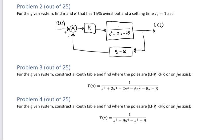 Solved Problem 2 (out of 25 ) For the given system, find α | Chegg.com