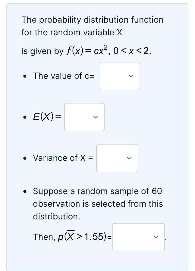 Solved The probability distribution function for the random | Chegg.com
