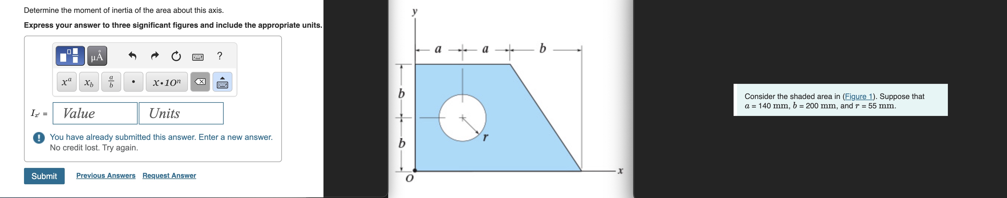 Solved Determine the moment of inertia of the area abou this | Chegg.com
