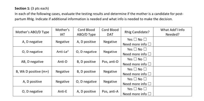 Solved Section 1: (3 pts each) In each of the following | Chegg.com