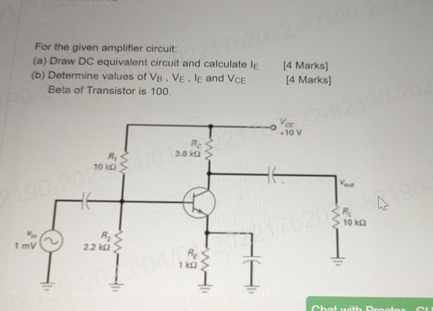 Solved For the given amplifier circuit: (a) Draw DC | Chegg.com