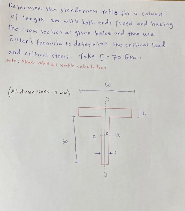 Solved Determine the slenderness ratio for a column of | Chegg.com