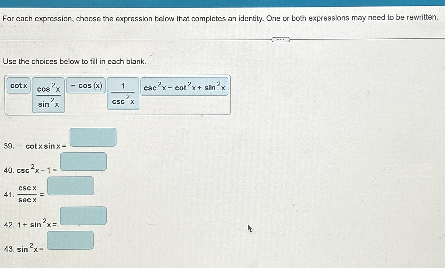 Solved For each expression, choose the expression below that | Chegg.com