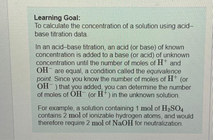 Solved Learning Goal: To calculate the concentration of a | Chegg.com