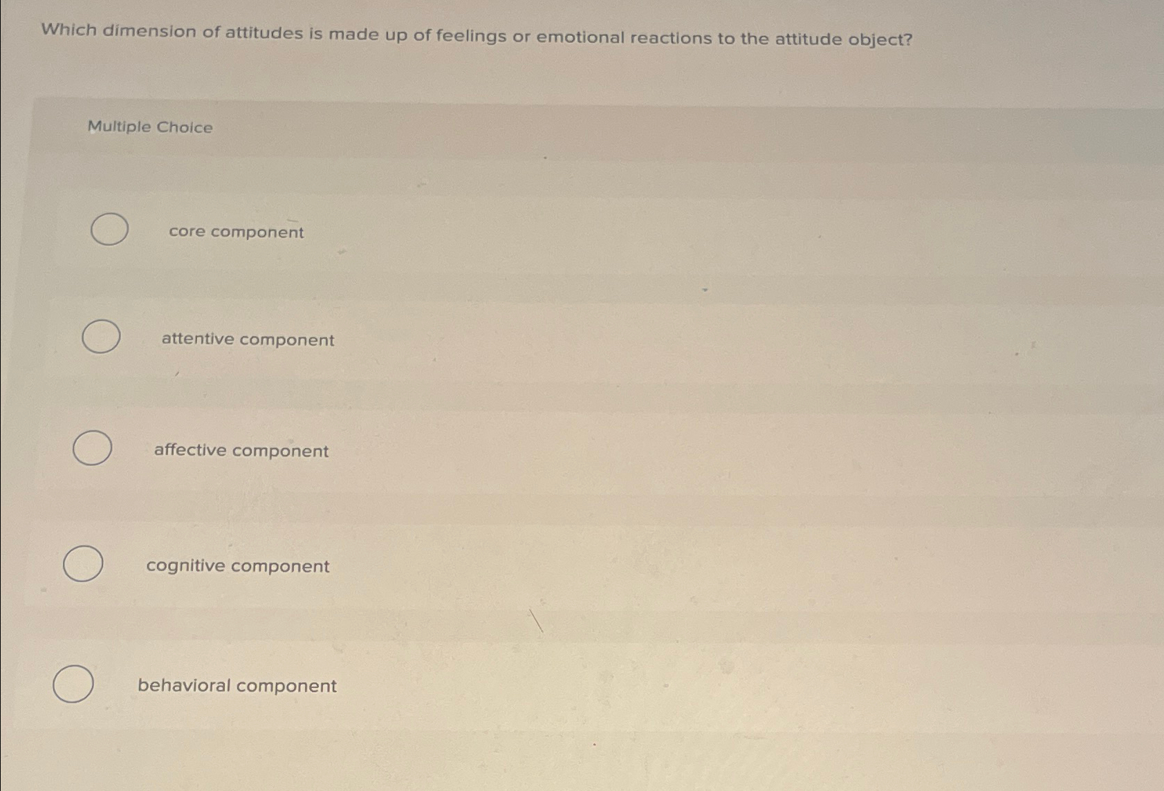 Solved Which dimension of attitudes is made up of feelings | Chegg.com