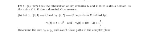 Solved Ex 1. (a) Show that the intersection of two domains D | Chegg.com
