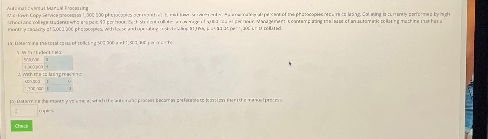 Solved Automatic versus Manual Processing monthly capacity | Chegg.com