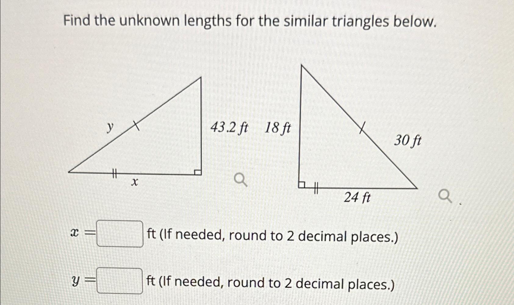 Solved Find the unknown lengths for the similar triangles | Chegg.com