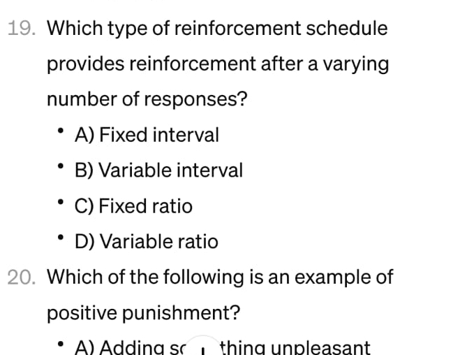 Solved Which type of reinforcement schedule provides | Chegg.com