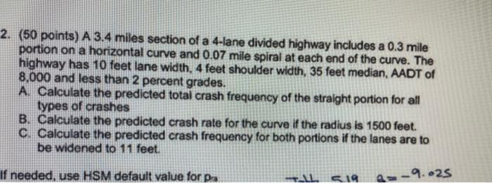 2. (50 points) A 3.4 miles section of a 4-lane | Chegg.com