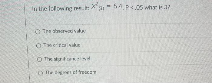 Solved In the following result: X(3)2=8.4,P