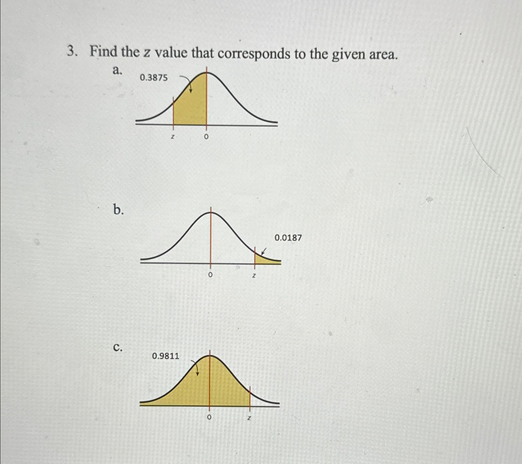 Solved Find the z ﻿value that corresponds to the given | Chegg.com