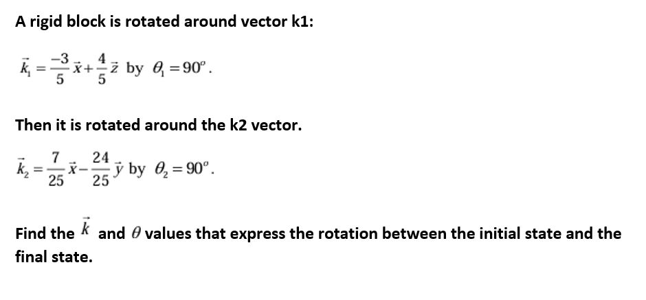 Solved A rigid block is rotated around vector k1 | Chegg.com