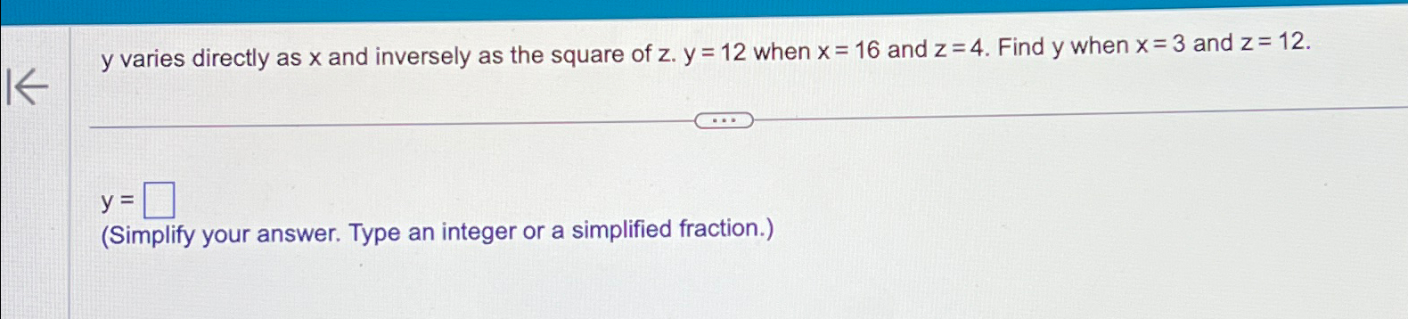 Solved y ﻿varies directly as x ﻿and inversely as the square | Chegg.com