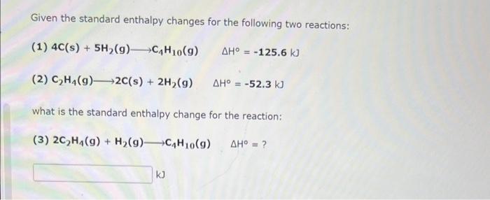 Solved Given the standard enthalpy changes for the following | Chegg.com