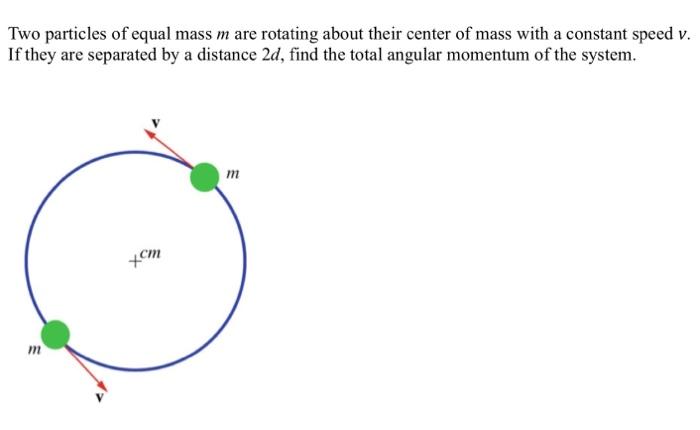 Solved Two particles of equal mass m are rotating about | Chegg.com