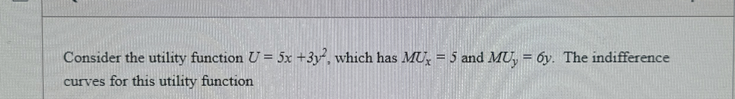 Solved Consider the utility function U=5x+3y2, ﻿which has | Chegg.com