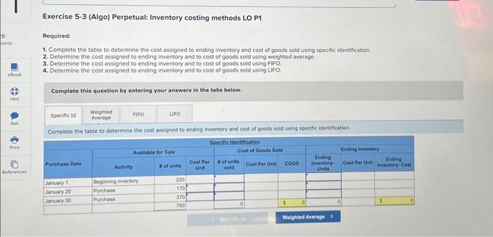 Solved Exercise 5−3 (Algo) Perpetual: Inventory costing | Chegg.com