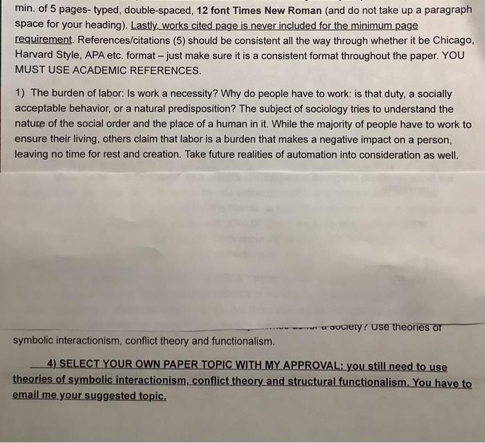 Min Of 5 Pages Typed Double Spaced 12 Font Times