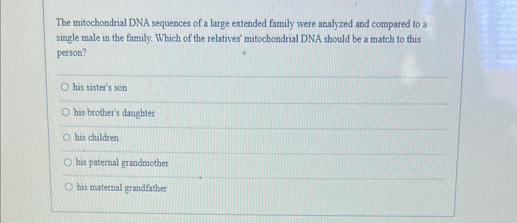 Solved The mitochondrial DNA sequences of a large extended | Chegg.com