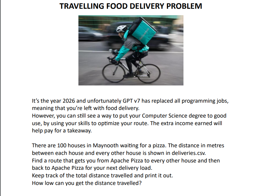 Solved TRAVELLING FOOD DELIVERY PROBLEMIt's the year 2026 | Chegg.com