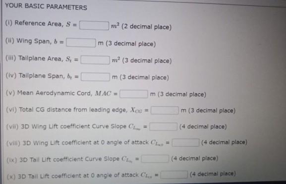 Solved YOUR BASIC PARAMETERS (1) Reference Area, S = (ii) | Chegg.com