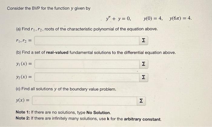 Solved Consider the BVP for the function y given by | Chegg.com
