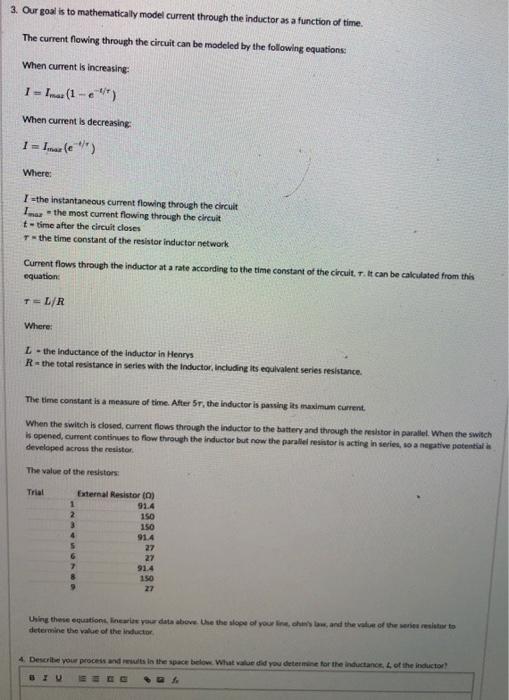 Solved Analyzing RL circuits I need to know what formula do | Chegg.com