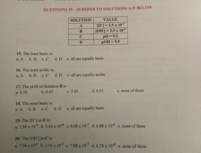 Solved QUESTIONS 15-20 REFER TO SOLUTIONS A-D BELOW 15. The | Chegg.com Solved QUESTIONS 15-20 REFER TO SOLUTIONS A-D BELOW 15. The | Chegg.com